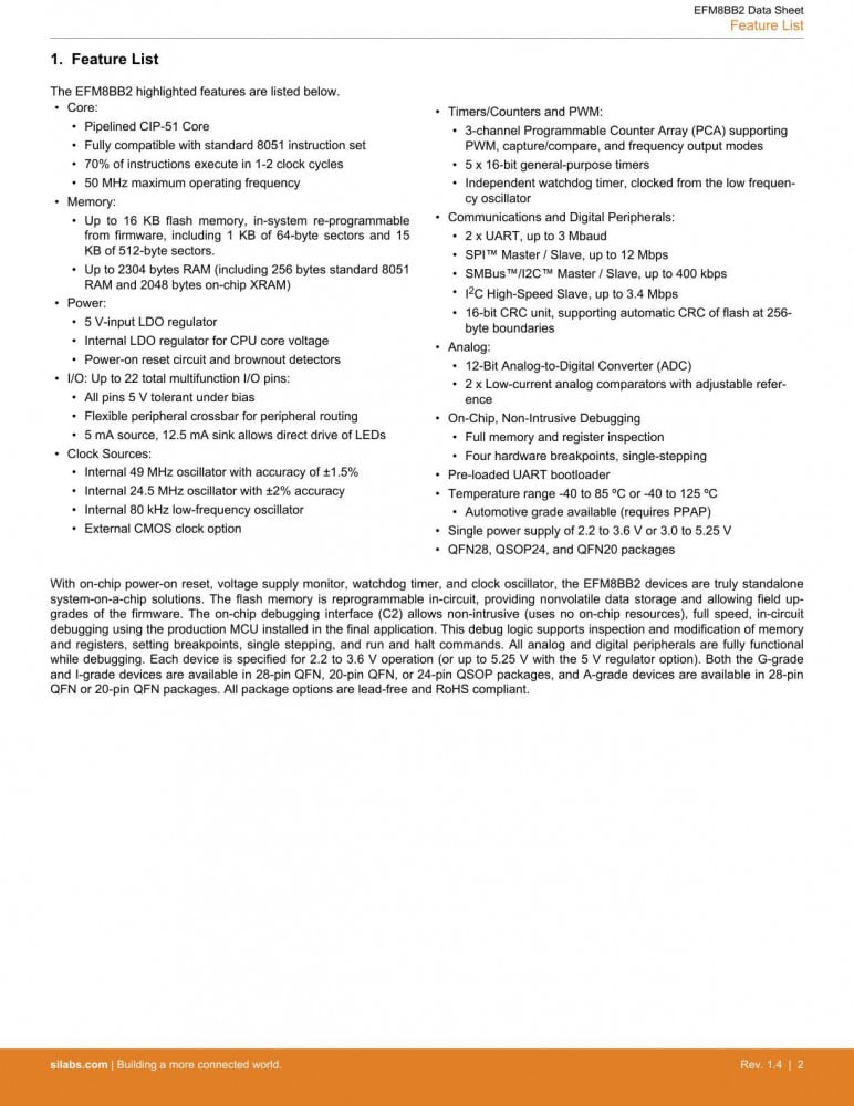 EFM8BB2 datasheet page 2