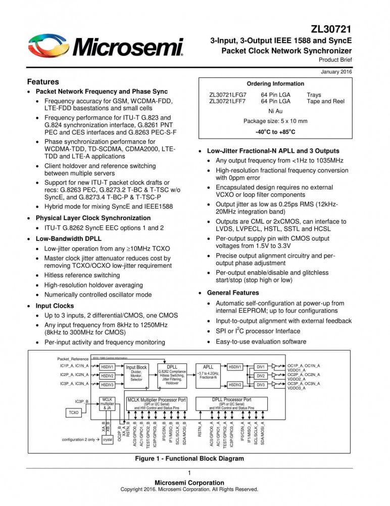ZL30721LFG7 technical document page 1