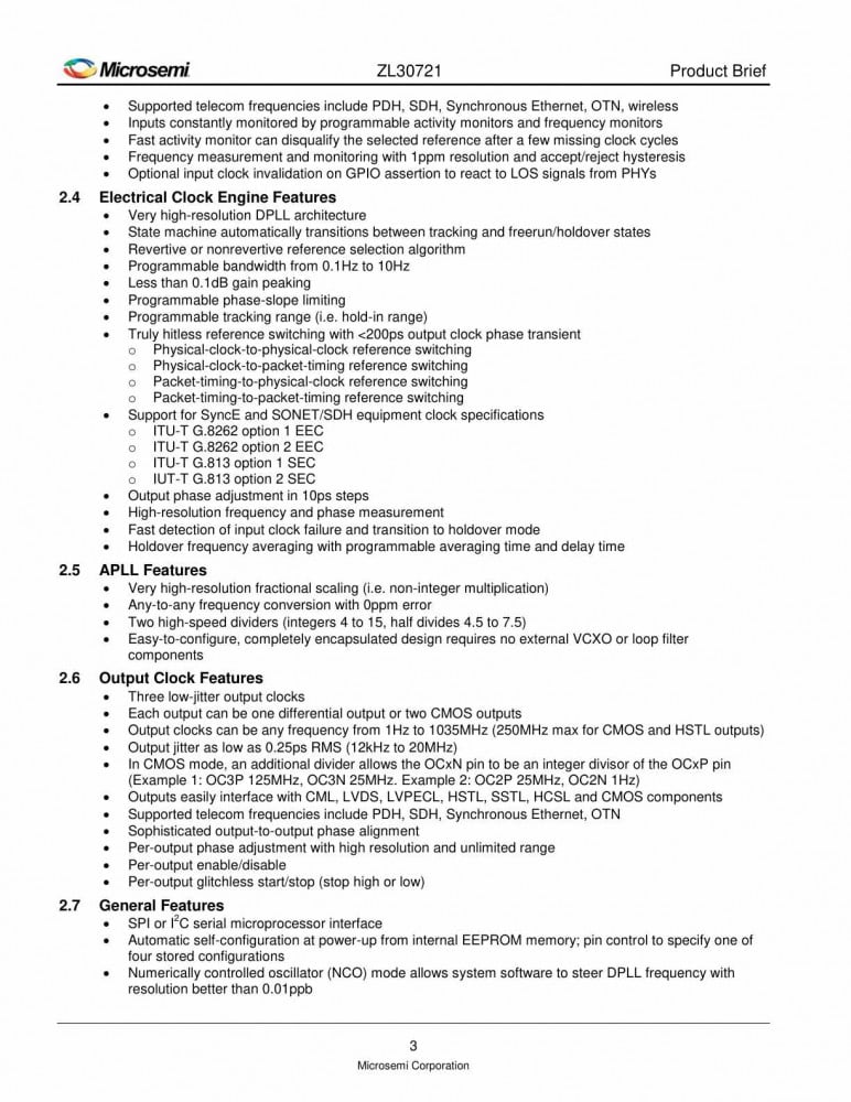 ZL30721LFG7 technical document page 3