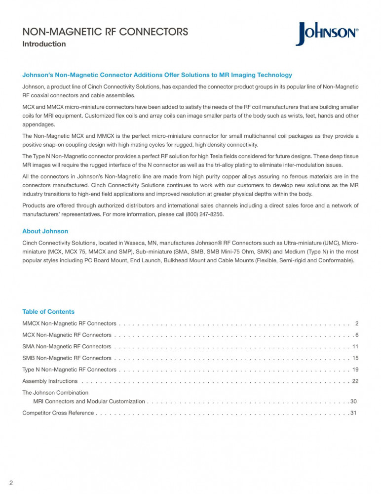 Johnson non-magnetic connector catalog page 2