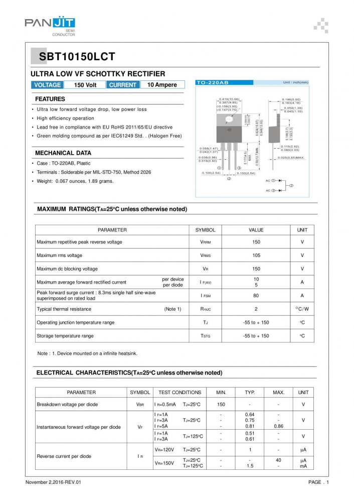 SBT10150LCT datasheet page 1