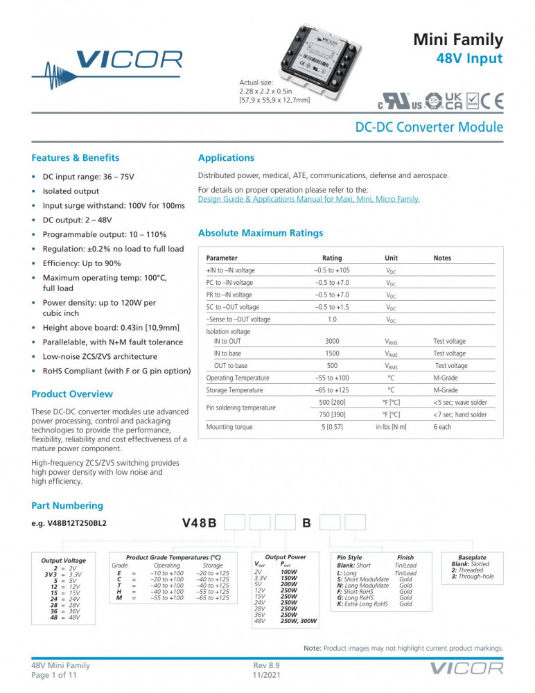 VICOR converter documentation page 1