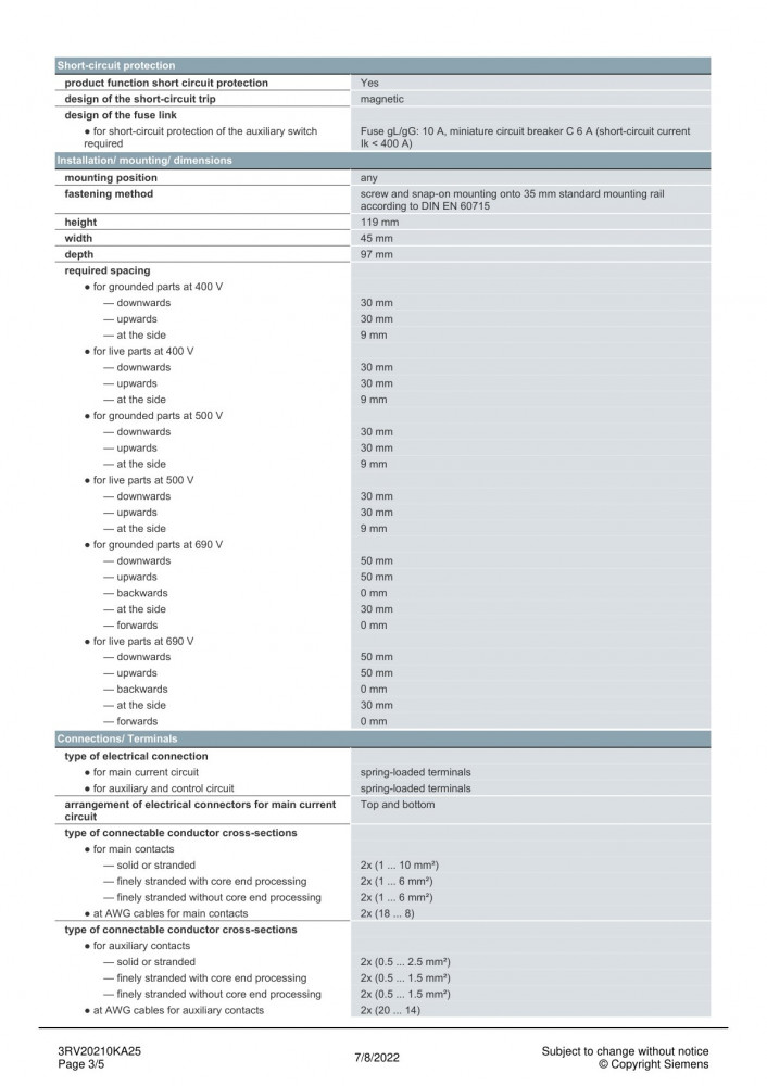 3RV20210KA25 technical document page 3