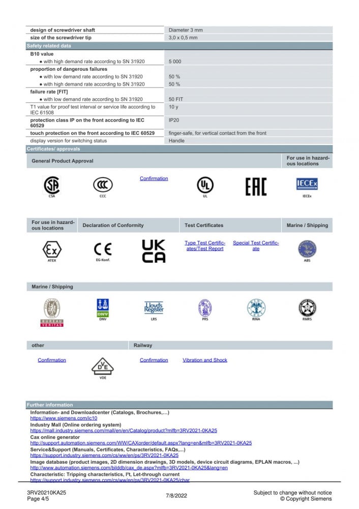 3RV20210KA25 technical document page 4