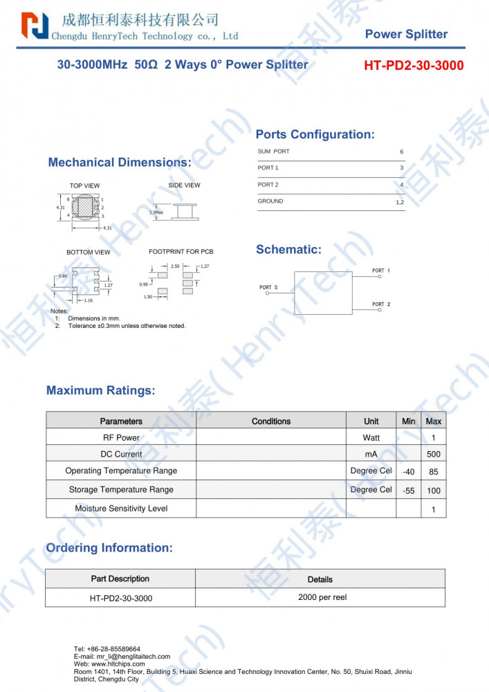 HT-PD2-30-3000 mechanical dimensions and footprint