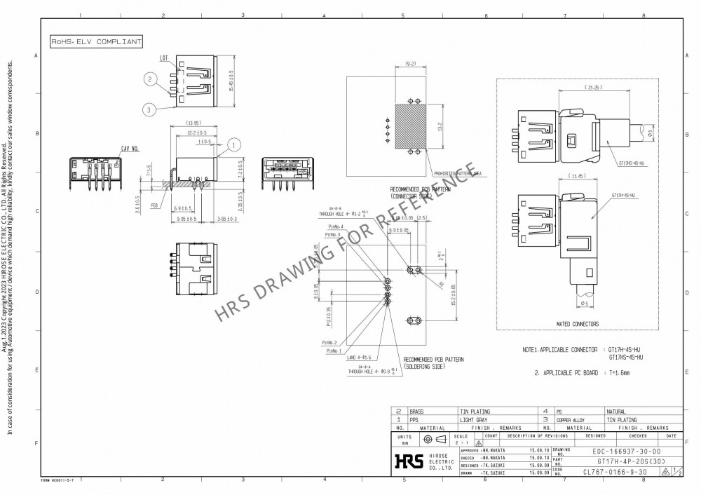 HRS GT17H-4P-2DS(30) technical drawing page 1