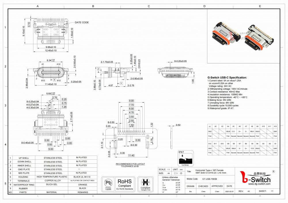 GT-USB-7093B technical drawing page 1