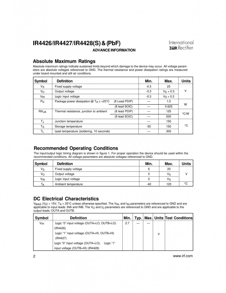 IR4427PBF datasheet page 2