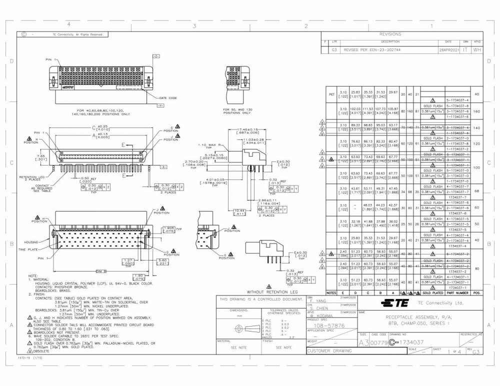 TE Connectivity 1734037-6 controlled drawing sheet 1
