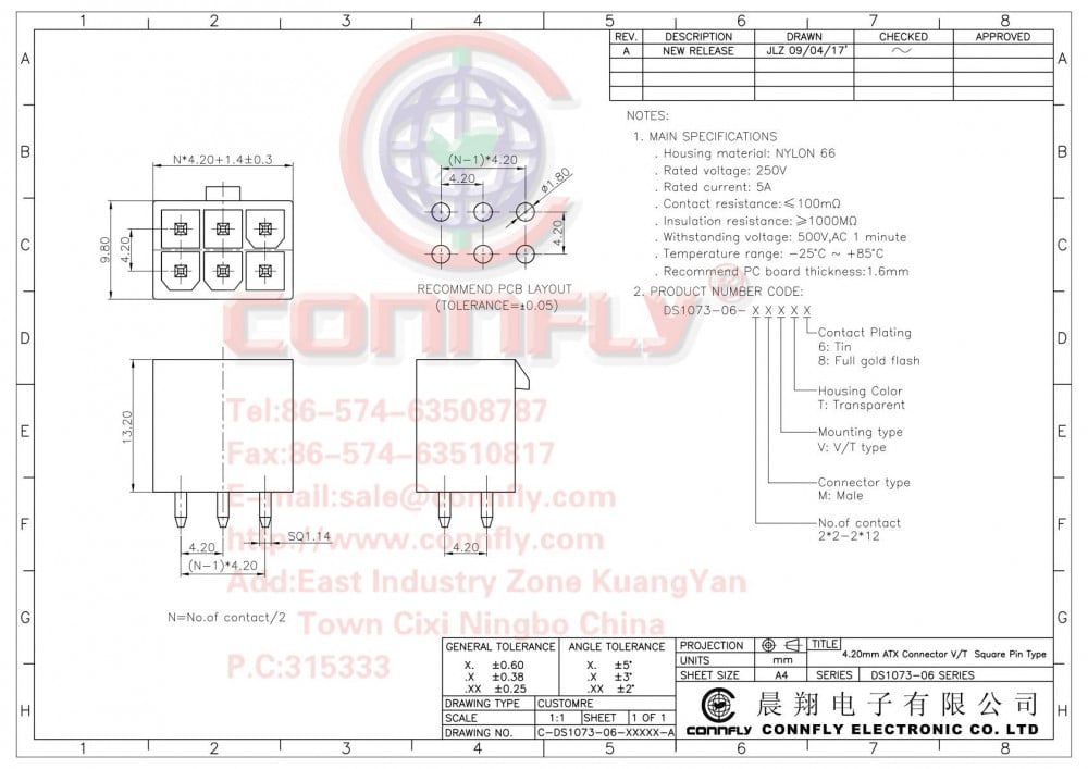 CONNFLY Elec DS1073-06-2x5MVT6 product document preview