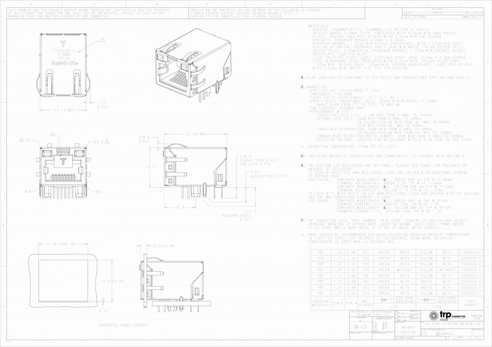 Bel Fuse 1-2250024-1 drawing page 1