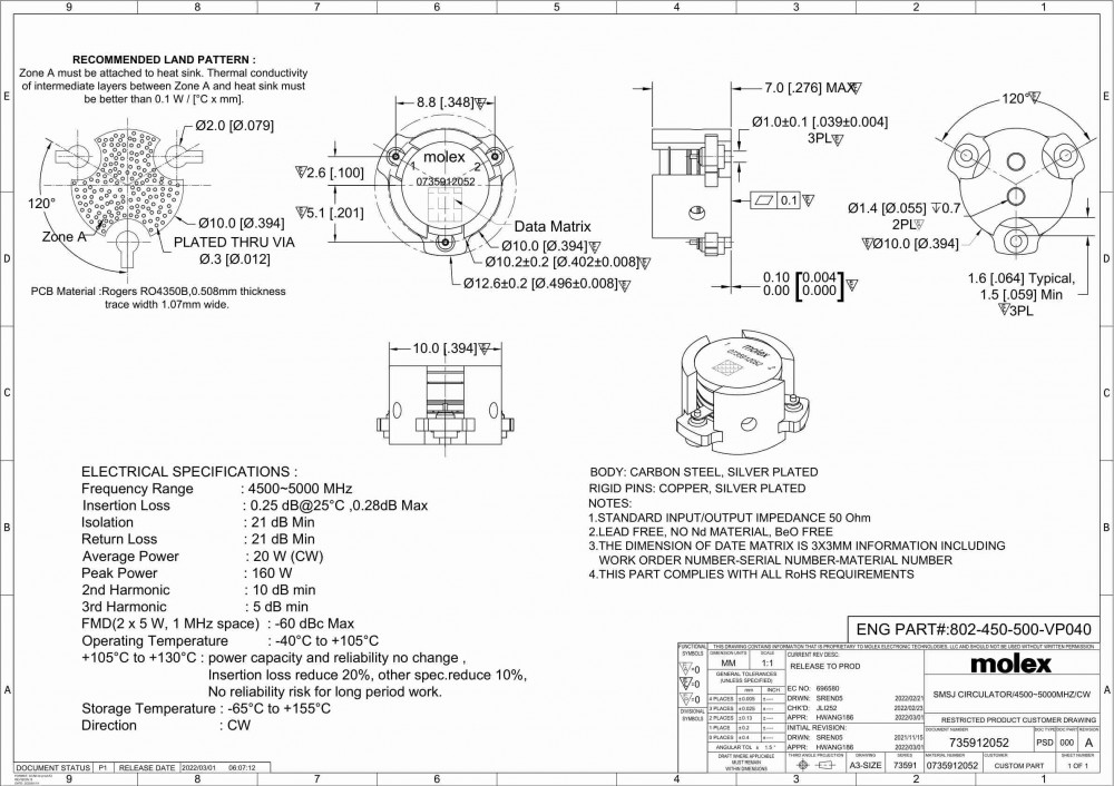 Product technical drawing and documentation preview for model 0735912052