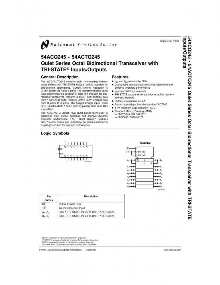 54ACTQ245DM/B datasheet page 1