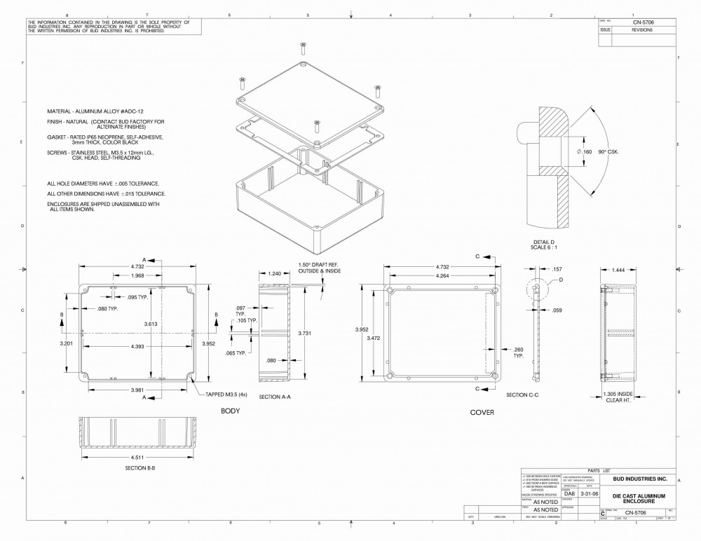 CN-5706 Bud Industries die-cast aluminum enclosure drawing