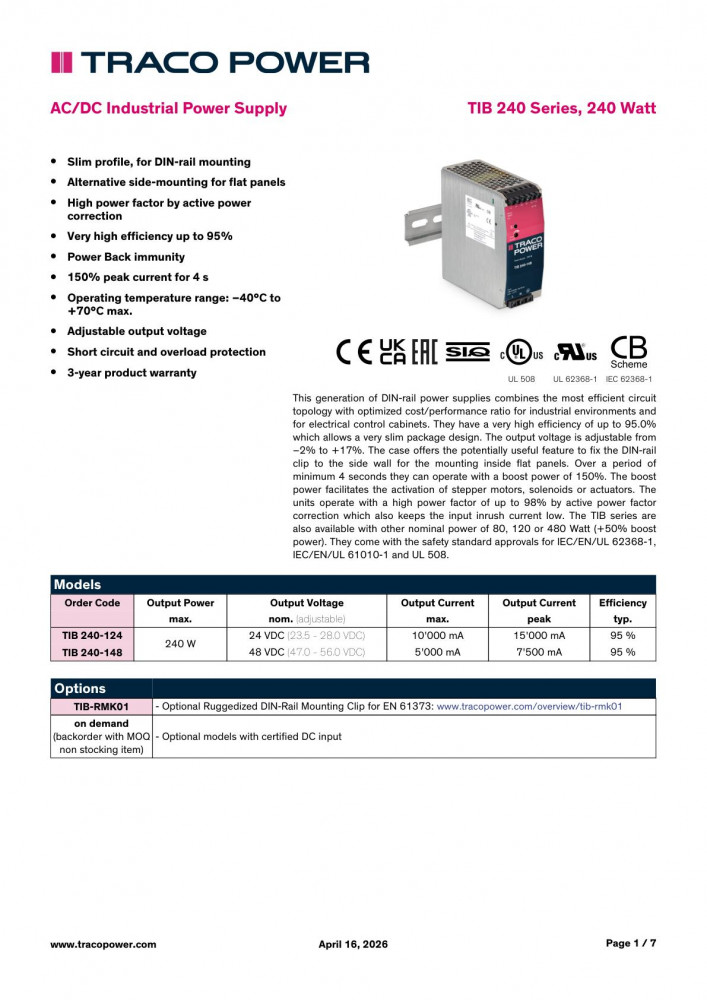 TIB 240 Series documentation page 1