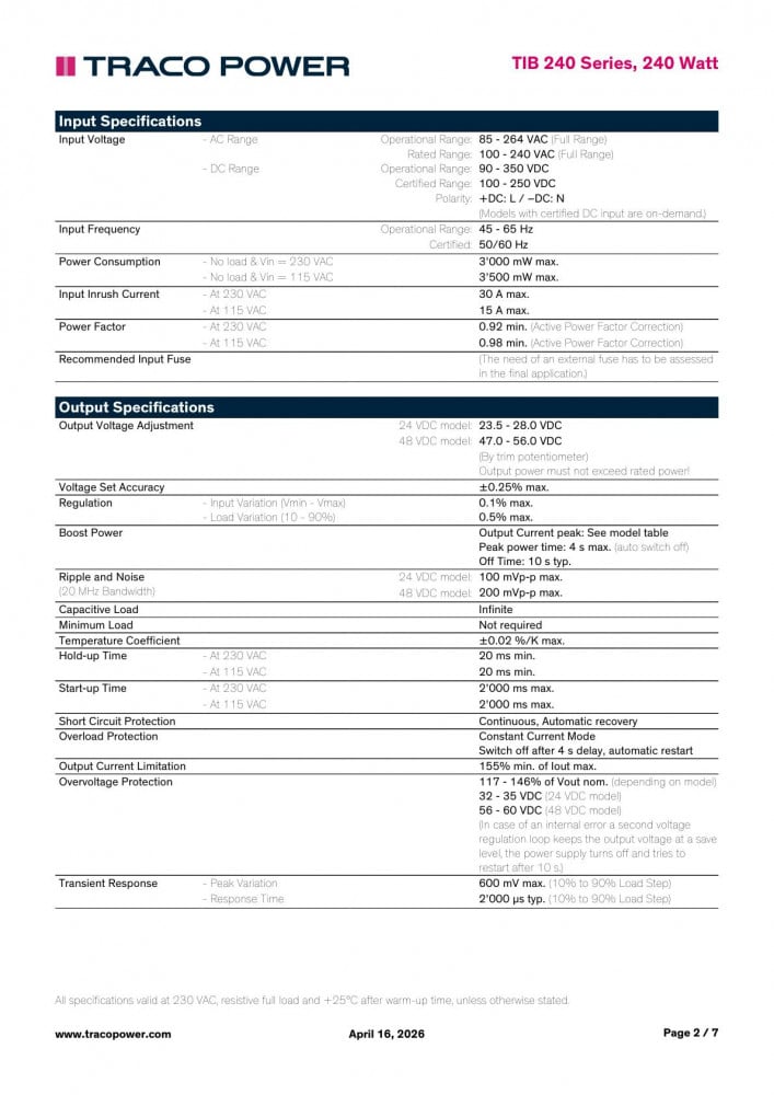 TIB 240 Series documentation page 2