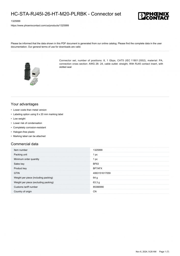 Phoenix Contact 1325999 datasheet page 1