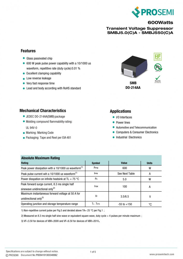 SMBJ series datasheet page 1