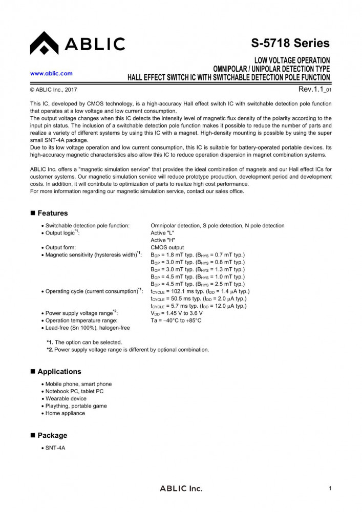 ABLIC S-5718 datasheet page 1