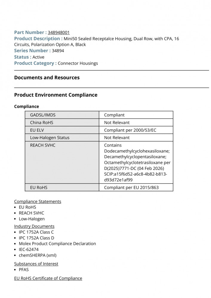 MOLEX 348948001 technical document page 1