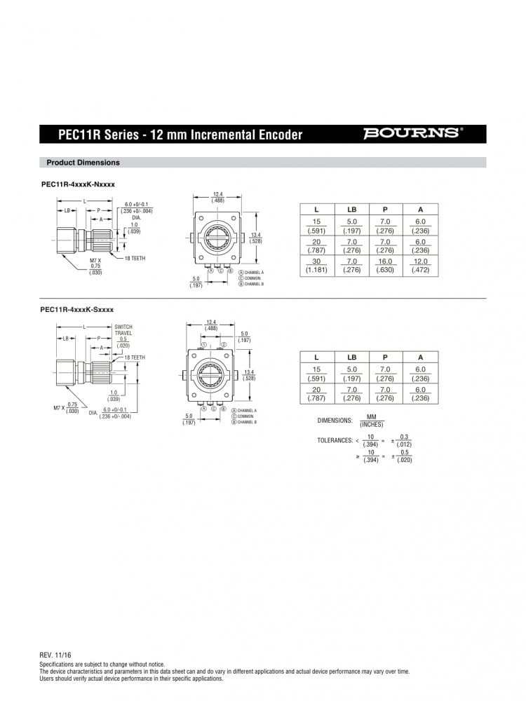 PEC11R series product dimensions