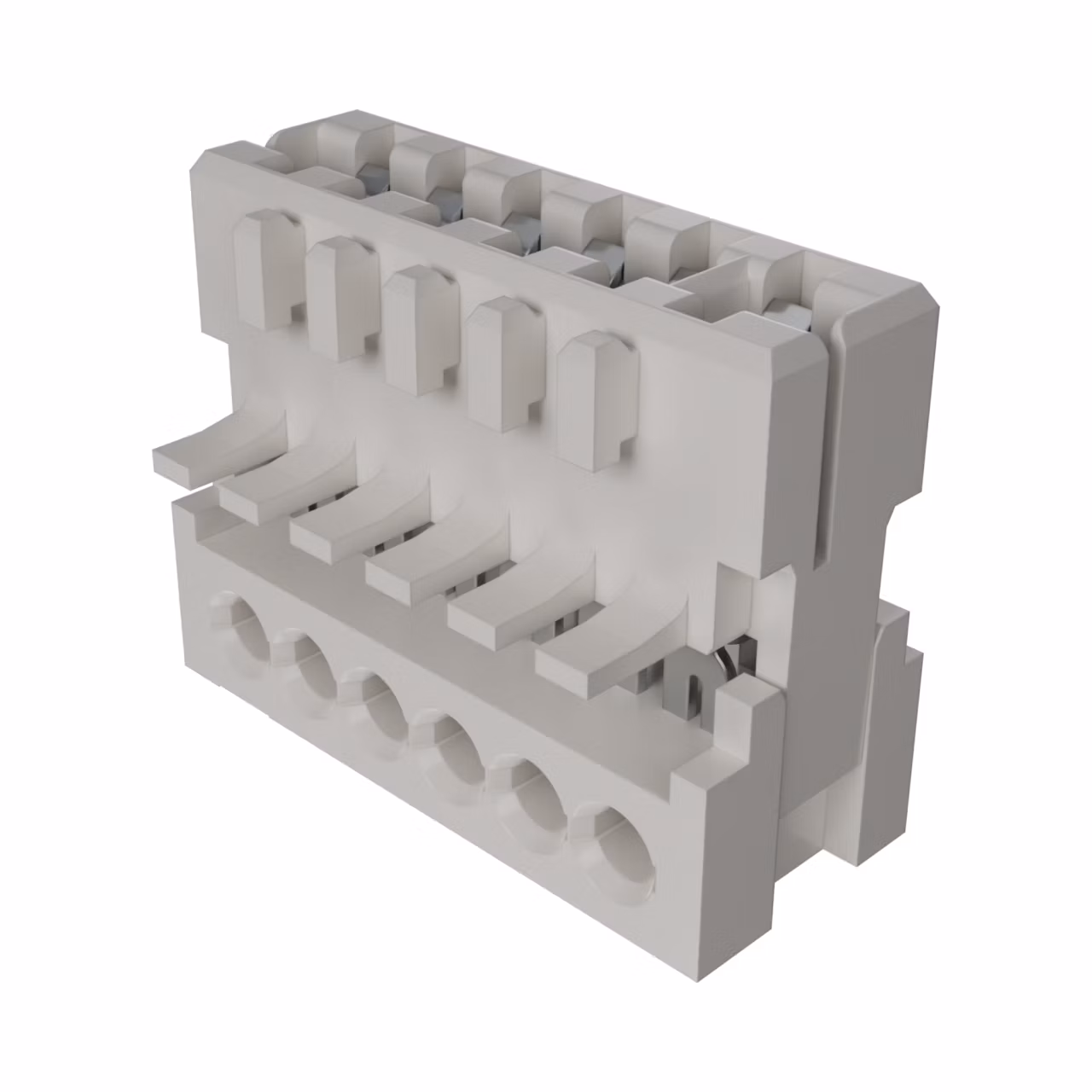 Appli-Mate RAST 2.5 IDT Housing, 2.50mm Pitch, Female, 6 Circuits, Beaded Terminal, Position Keys A & G Removed, Slotted Endwalls, Polarizing Rib Between Circuits 5 & 6 for sale