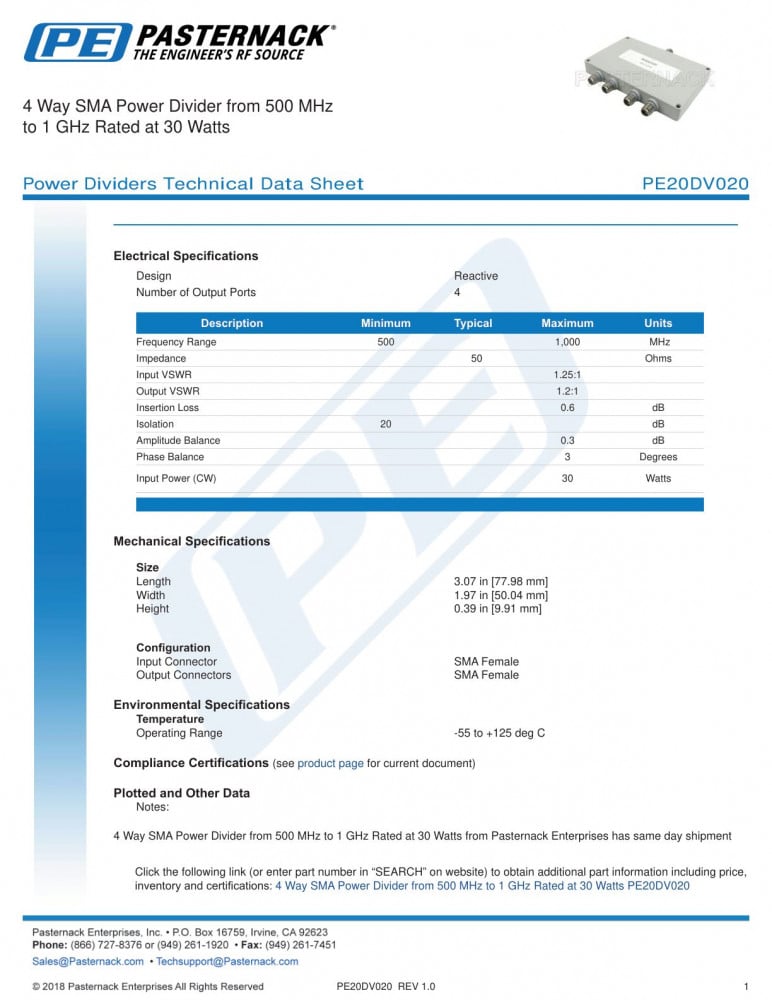 PE20DV020 technical document page 1