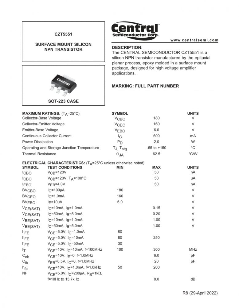 CZT5551 datasheet page 1