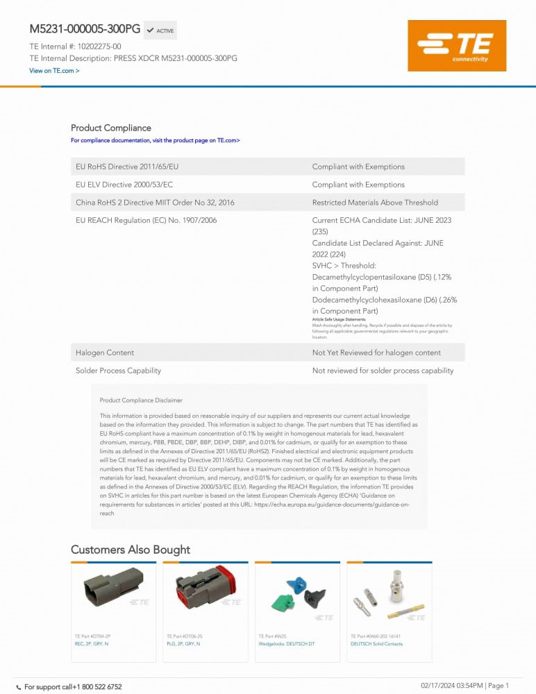 M5231-000005-300PG technical document page 1