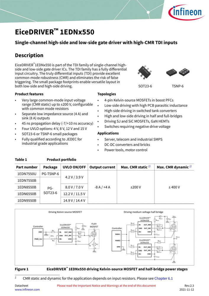 Infineon 1EDN8550BXTSA1 technical document page 1