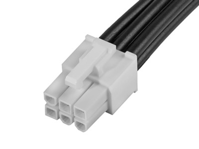 Mini-Fit Jr. Male-to-Pigtail Off-the-Shelf (OTS) Cable Assembly, Dual Row, 600.00mm Length, Gold (Au) Plating, 2 Circuits, Black