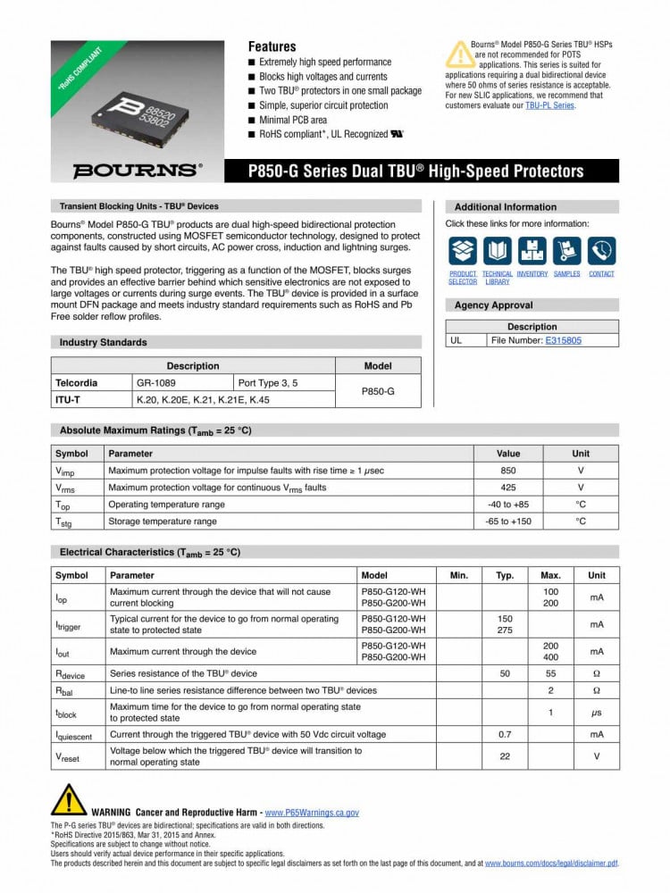 P850-G200-WH datasheet page 1
