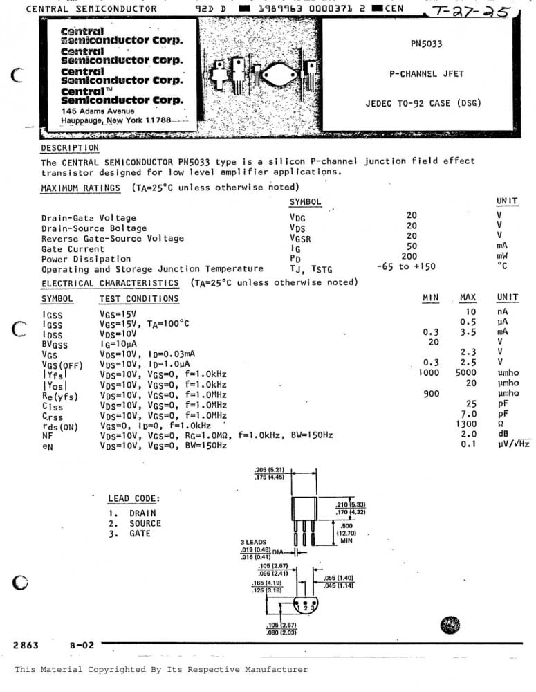 Central PN5033 datasheet page