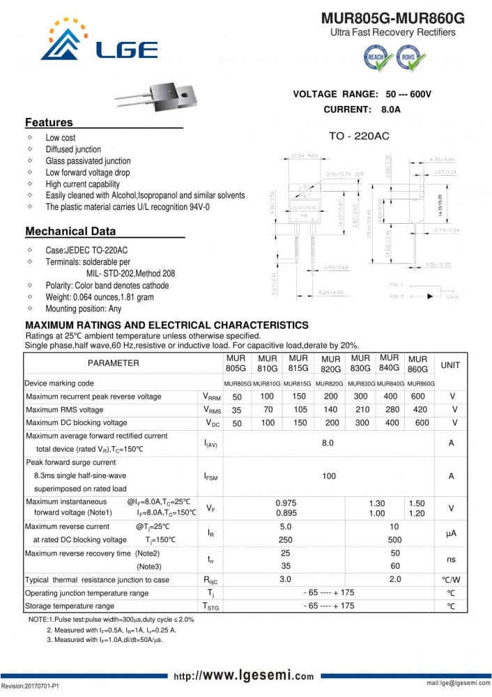 LGE MUR860G datasheet page 1