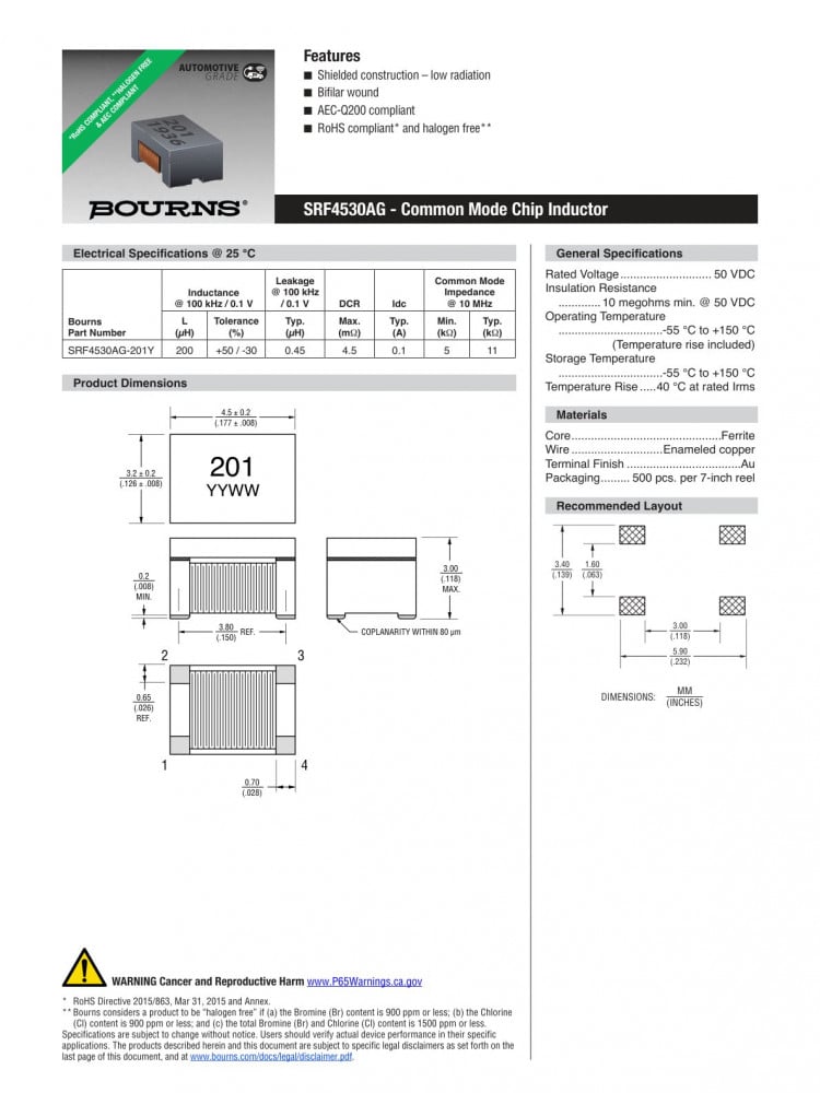 SRF4530AG-201Y datasheet page 1