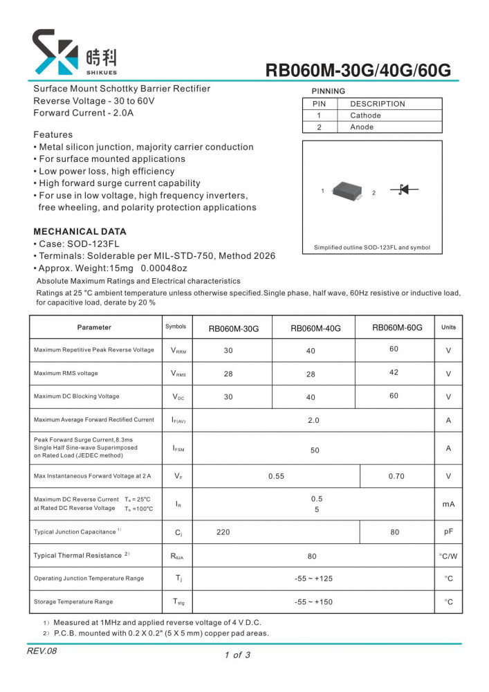 RB060M-60G datasheet page 1