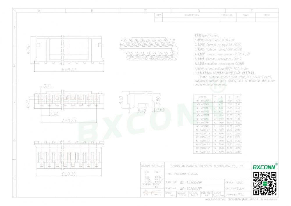 BXCONN WF-1D200A3P technical document preview