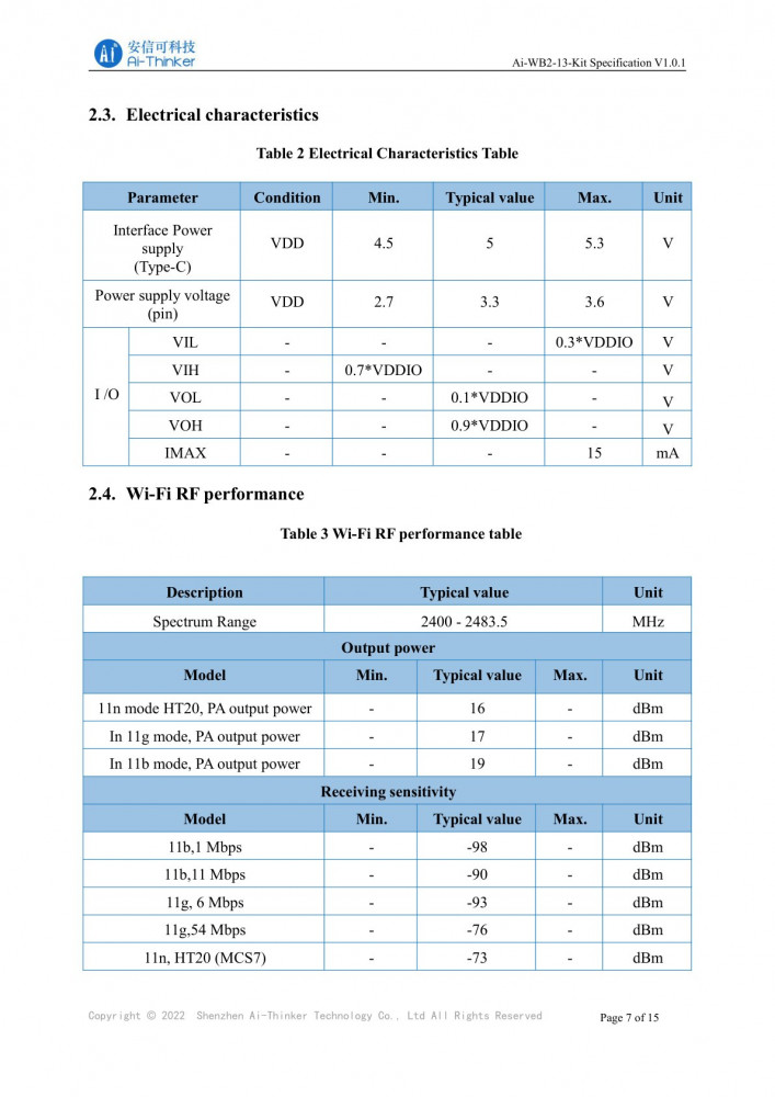 Ai-WB2-13-Kit datasheet page 7