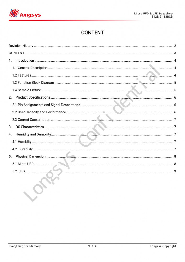 FORESEE U2203 datasheet page 3
