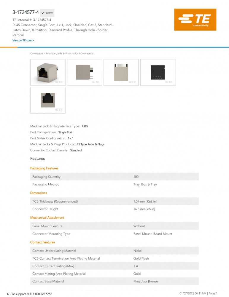 TE Connectivity 3-1734577-4 document page 1