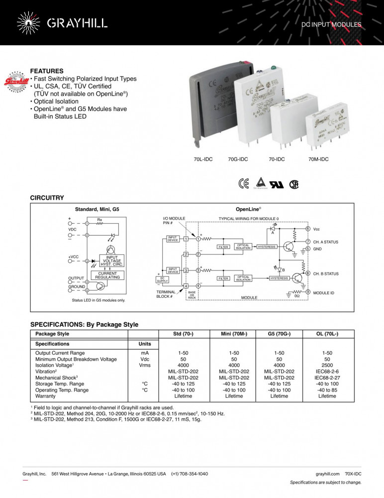 Grayhill 70-series I/O documentation, page 1