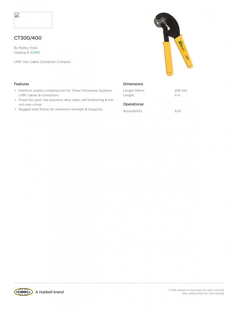 Product documentation image for Burndy catalog 42465