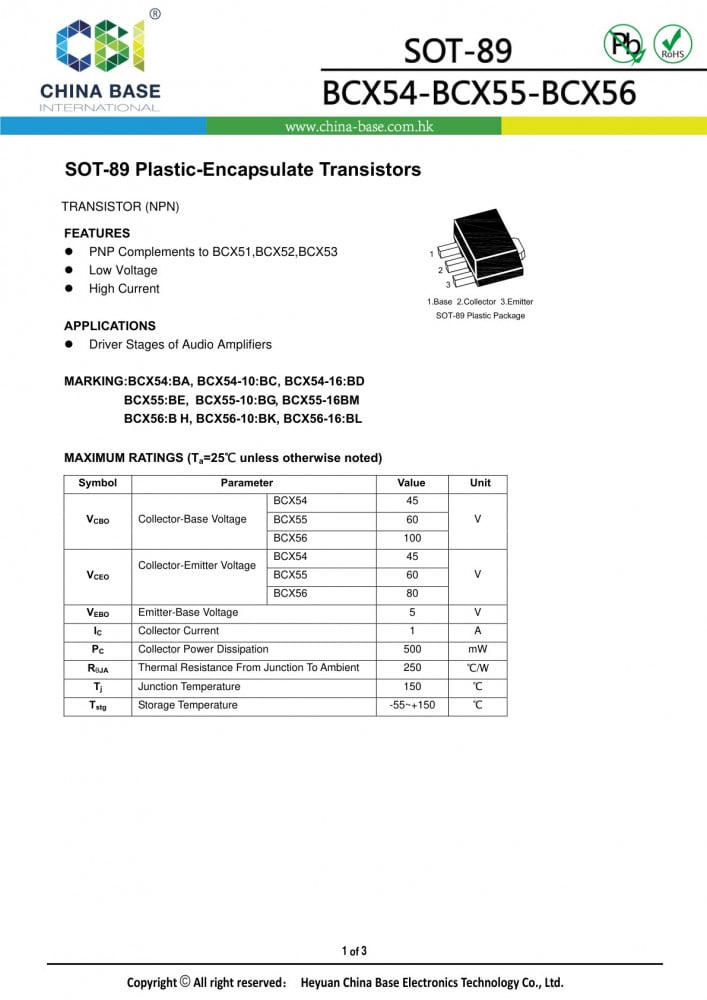 CBI BCX56-16U datasheet page 1