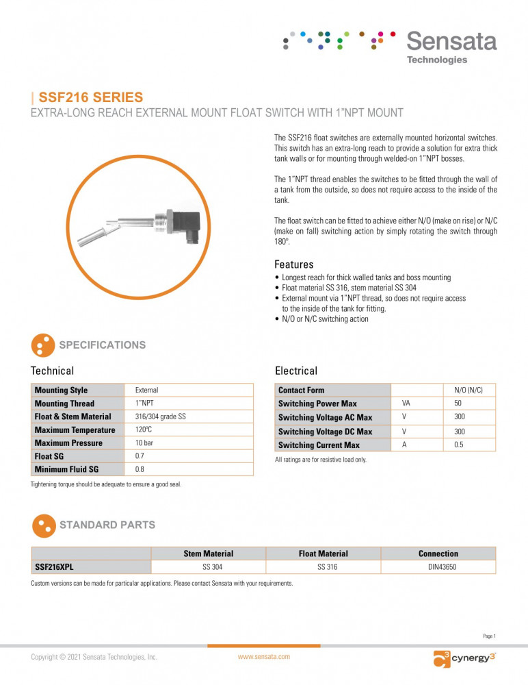 SSF216XPL technical document page 1