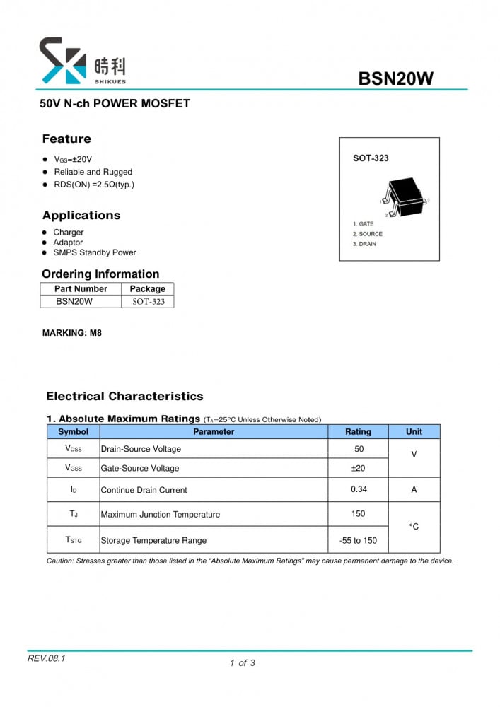 BSN20W datasheet page 1