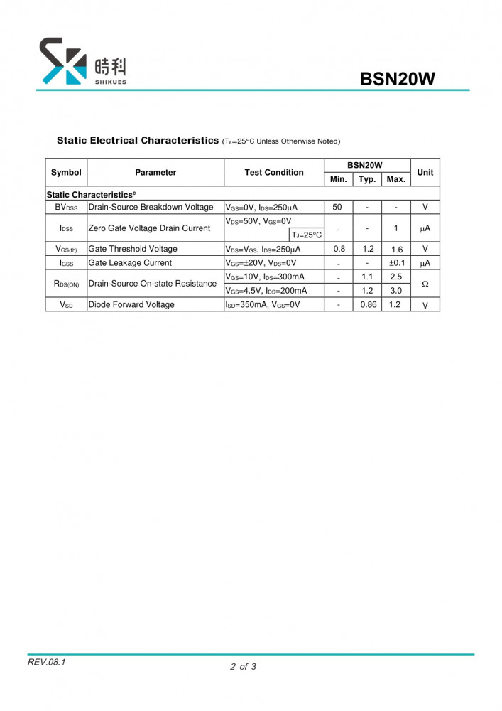 BSN20W datasheet page 2