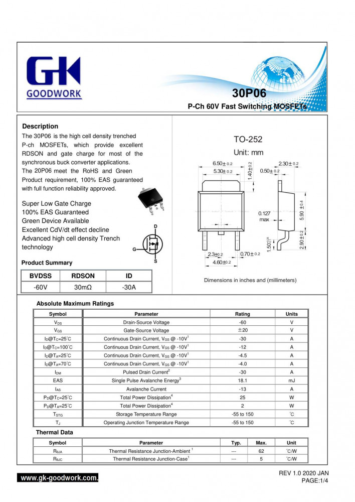 GOODWORK 30P06 datasheet page 1