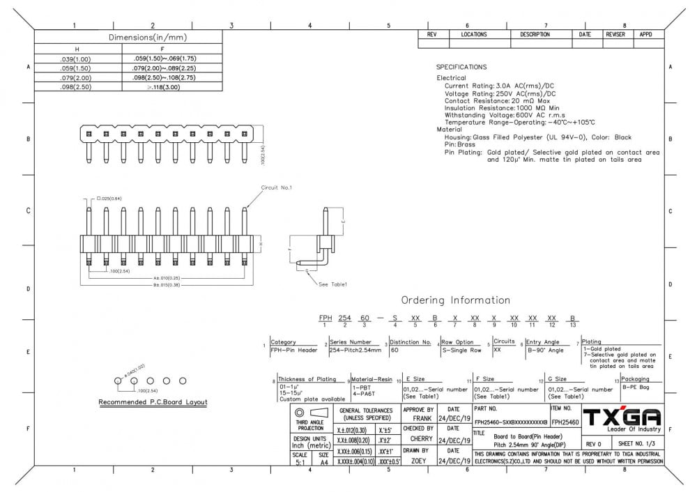 TXGA FPH25460 drawing page 1