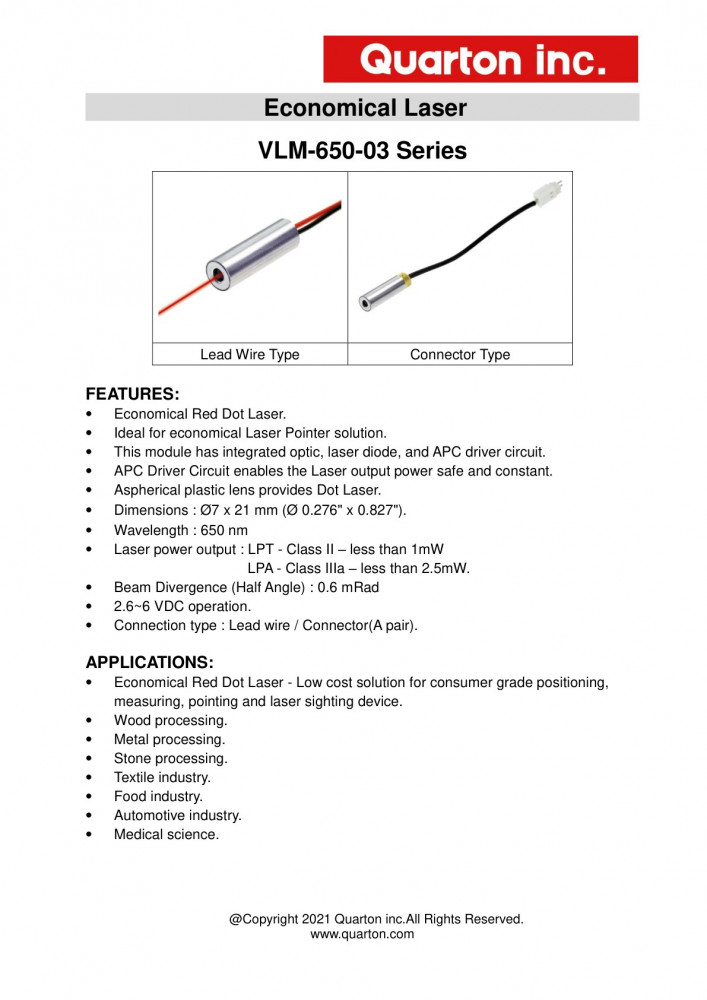 VLM-650-03 product documentation page 1