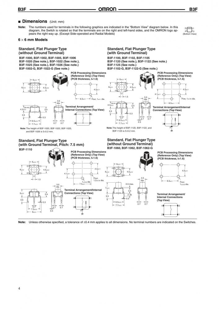 OMRON B3F series document page 4
